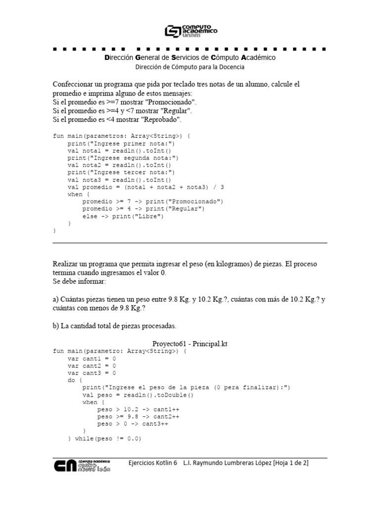 06 Ejercicios Kotlin | PDF | Métodos y materiales de enseñanza