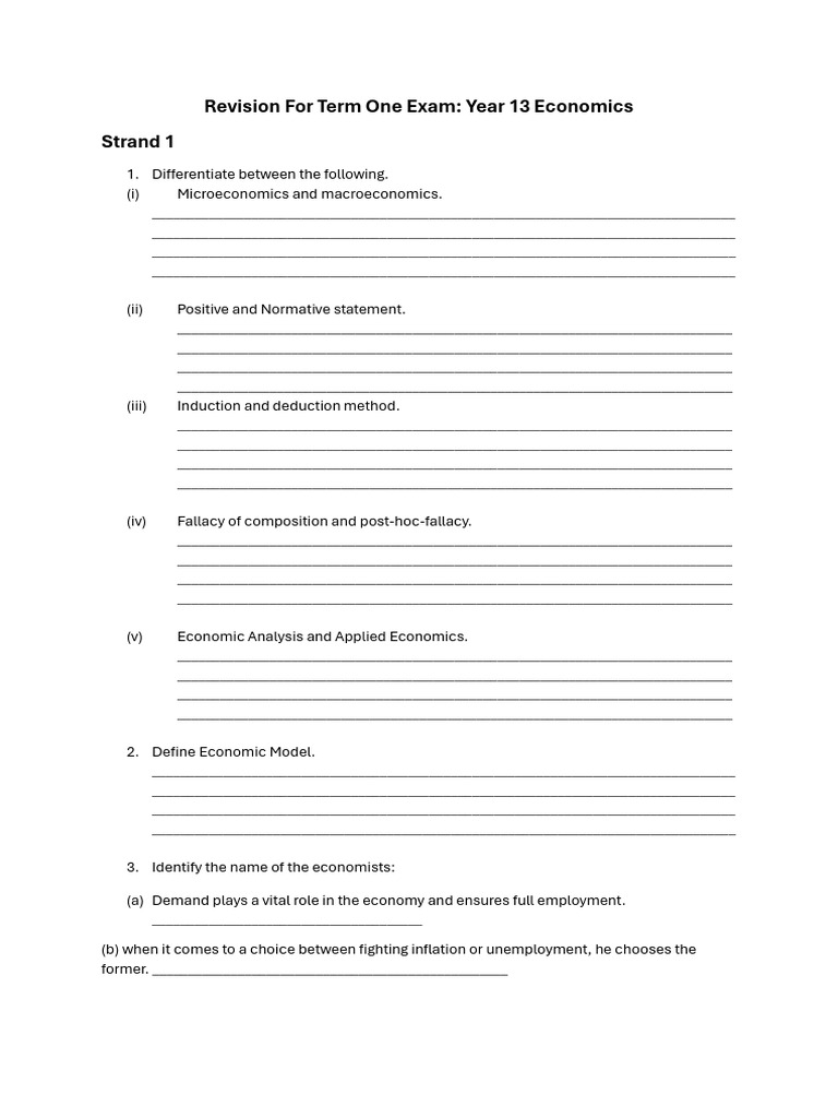 Revision Worksheet(T1 END) Eco | PDF | Economics | Utility