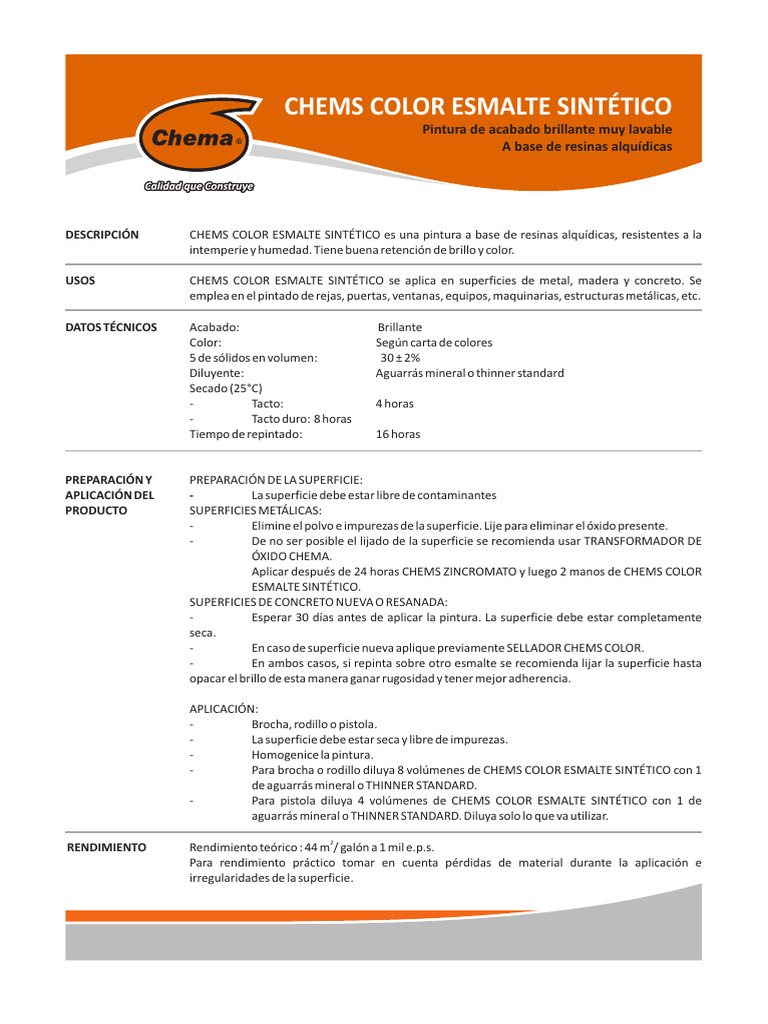 Chems Color Esmalte Sintetico | PDF | Pintar | Materiales