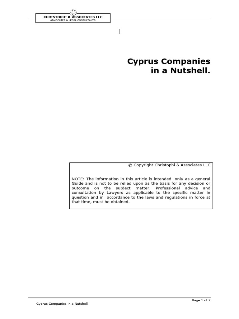 Cyprus Companies in A Nutshell Sept 2015 | PDF | Board Of Directors ...