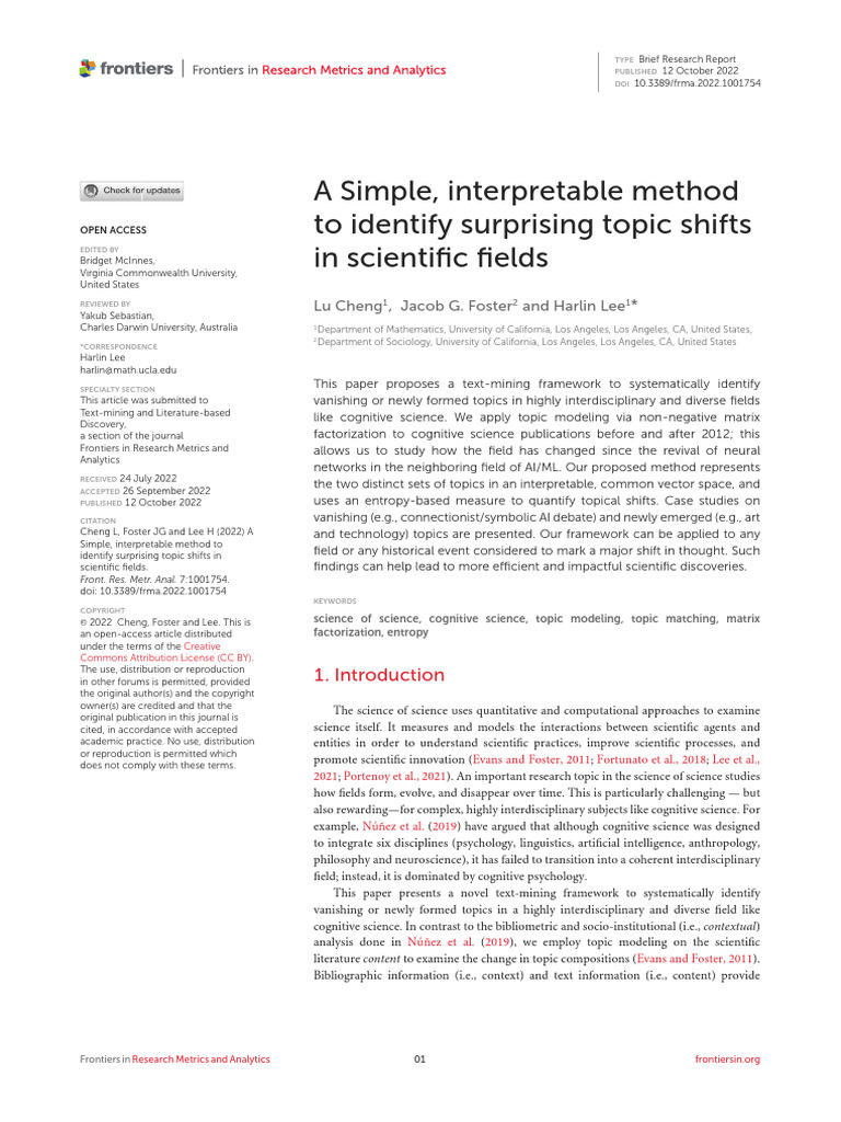 A Simple Interpretable Method To Identify Surprising Topic Shifts in Scientific Fields | PDF ...