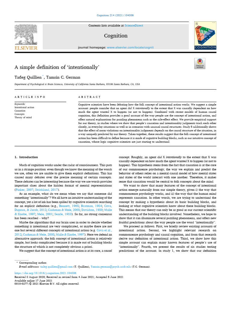 A Simple Definition of Intentionally' | PDF | Causality | Concept