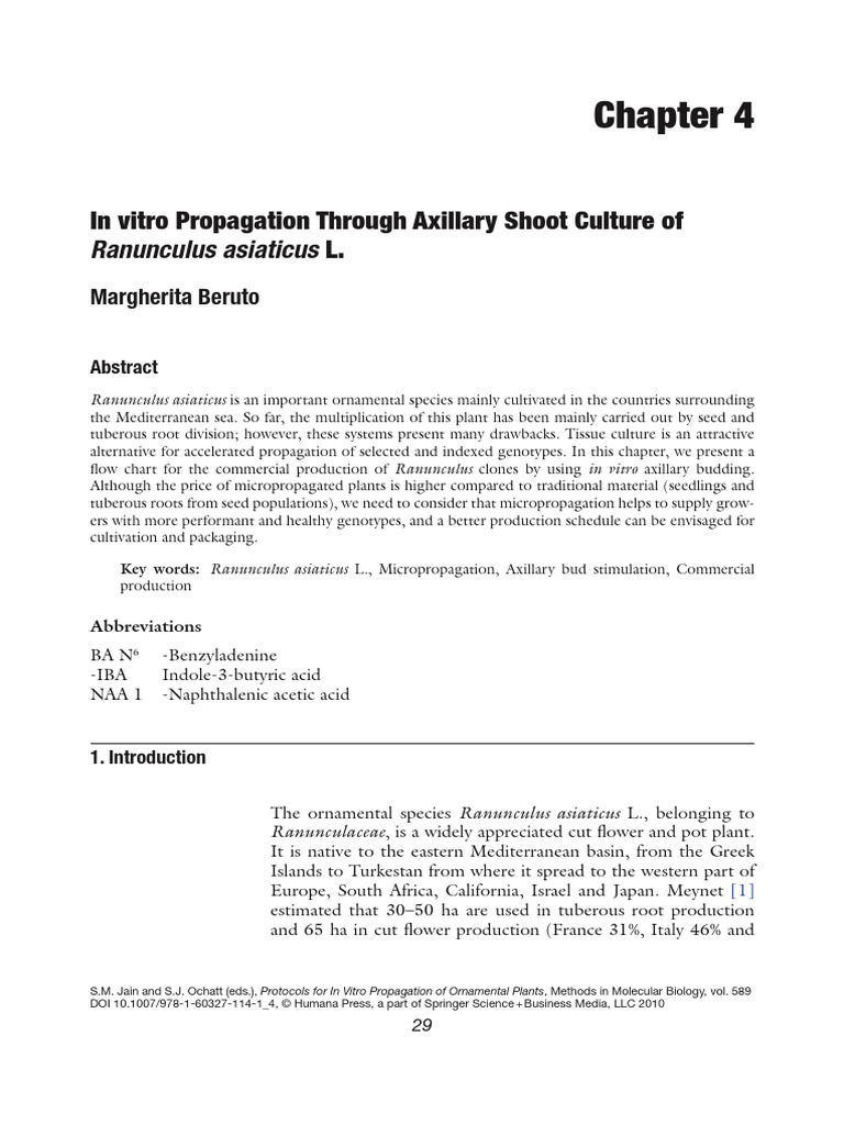 In Vitro Propagation Through Axillary Shoot Culture of Ranunculus ...