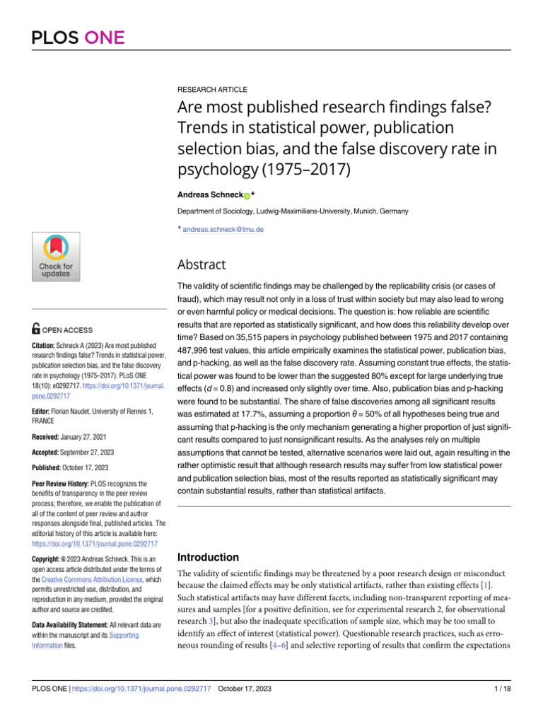 Are Most Published Research Findings False | PDF | Effect Size | Statistics