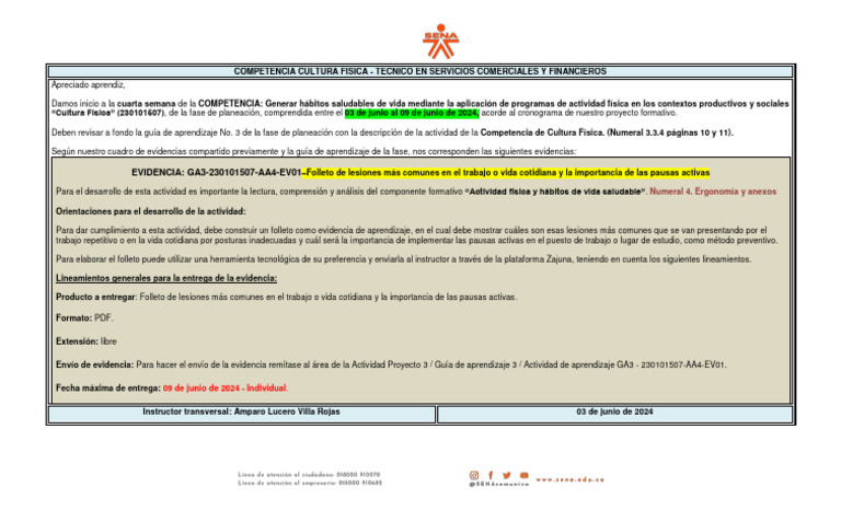 Instrucciones Competencia Cultura Física Fase Planeación Semana 4 SER ...