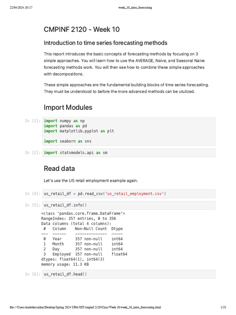 Week 10 Intro Forecasting | PDF | Forecasting | Seasonal Adjustment