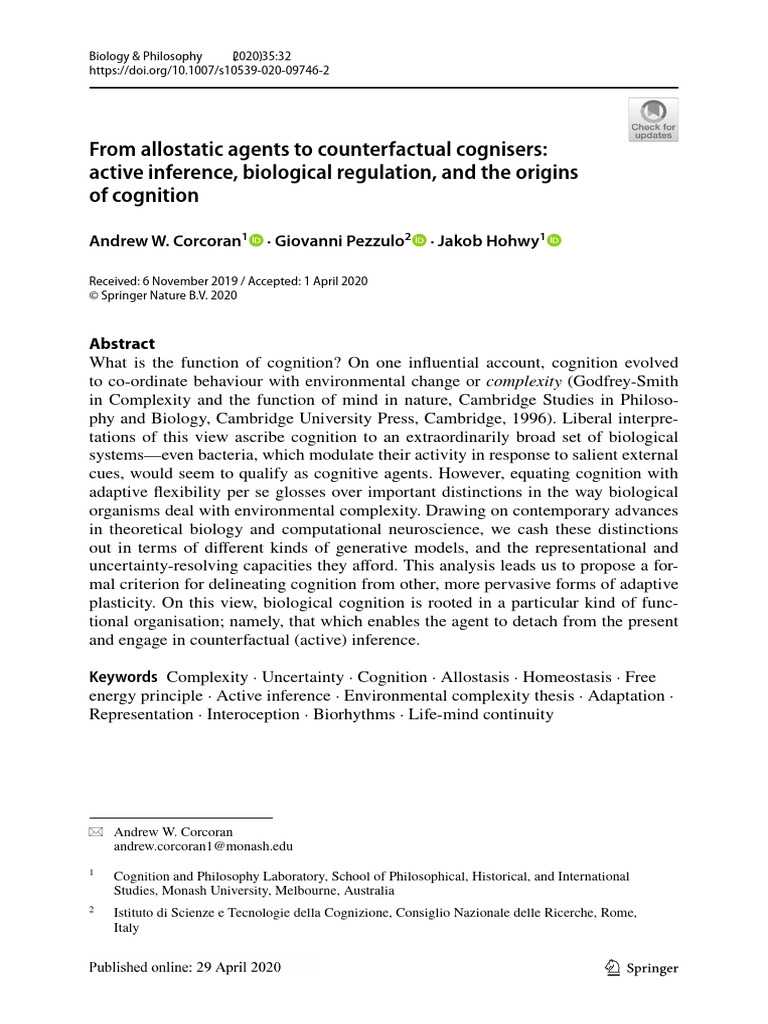 From Allostatic Agents To Counterfactual Cognisers | PDF | Perception