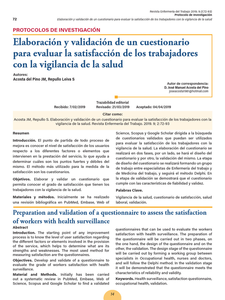 Elaboración y Validación de Un Cuestionario para Evaluar La Satisfacción de Los Trabajadores Con ...