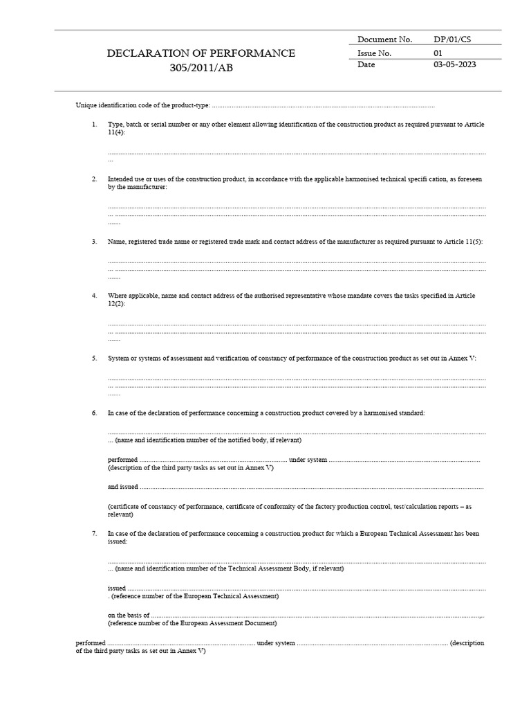 Declaration of Performace | PDF | Regulation