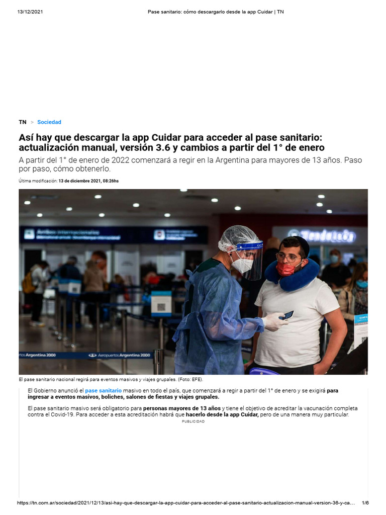 Pase Sanitario - Cómo Descargarlo Desde La App Cuidar - TN | PDF ...