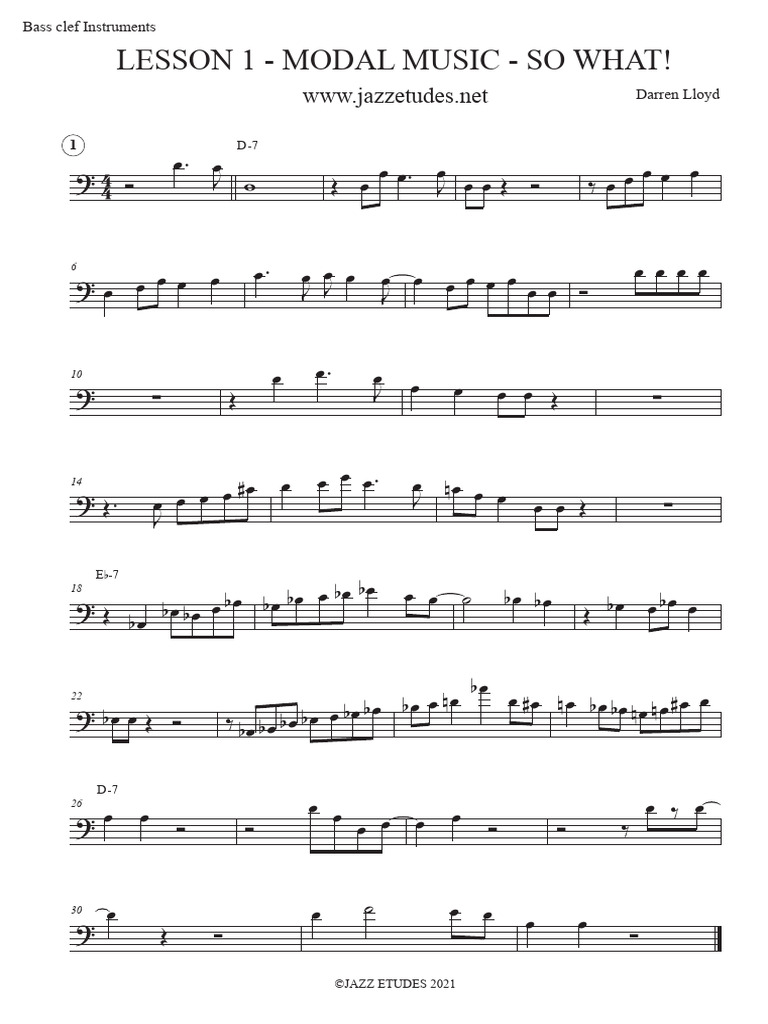 Lesson 1 - Modal music - So what! Bass clef - Score | PDF
