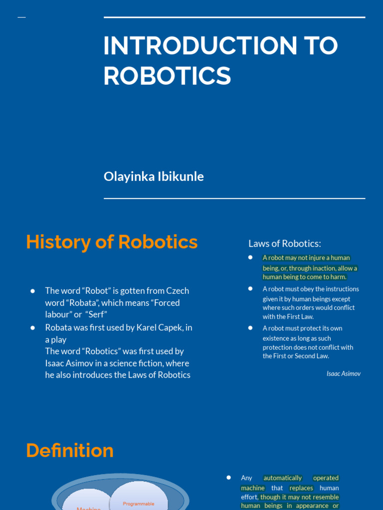 Intro To Robotics (Students) | PDF | Robot | Robotics
