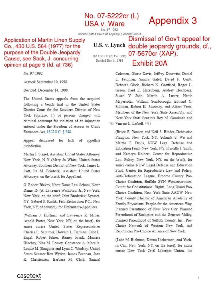 Appx 3 Re (9.8-4 Ex 20) U.S. v. Lynch, 162 F.3d 732 (2d Cir. 1998) | PDF | Double Jeopardy ...