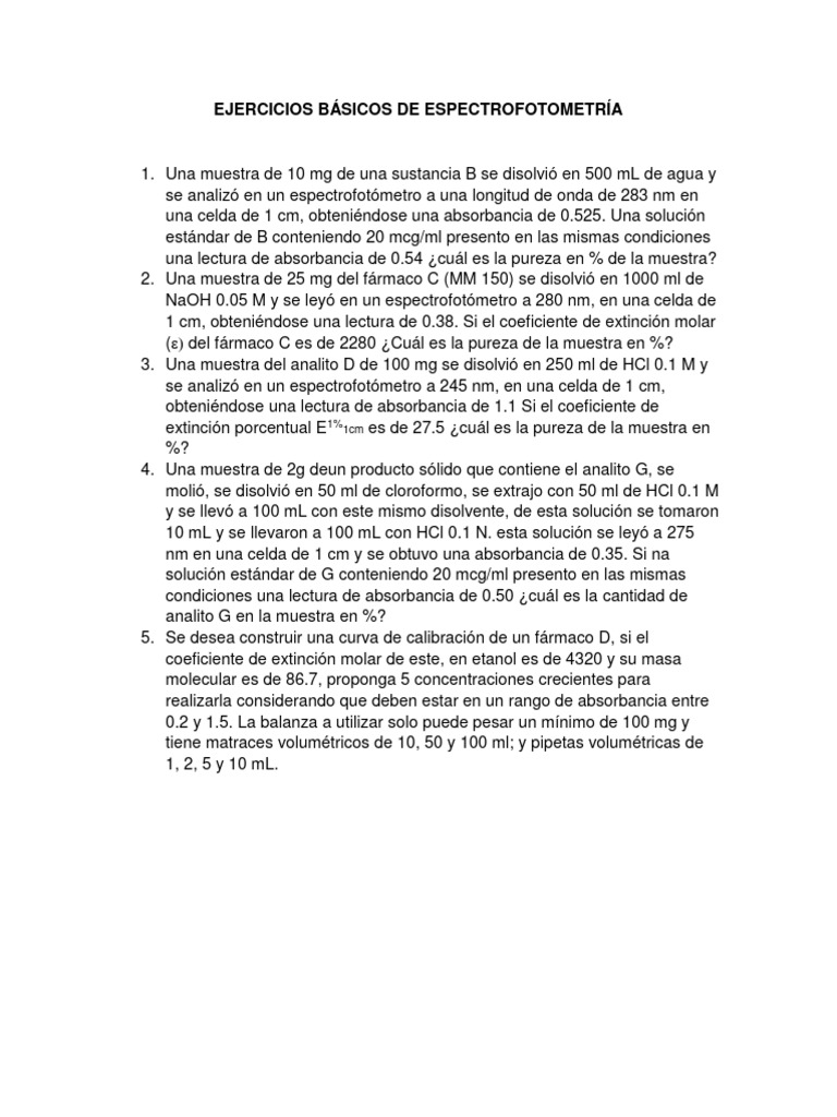 Ejercicios BÁsicos De EspectrofotometrÍa Pdf