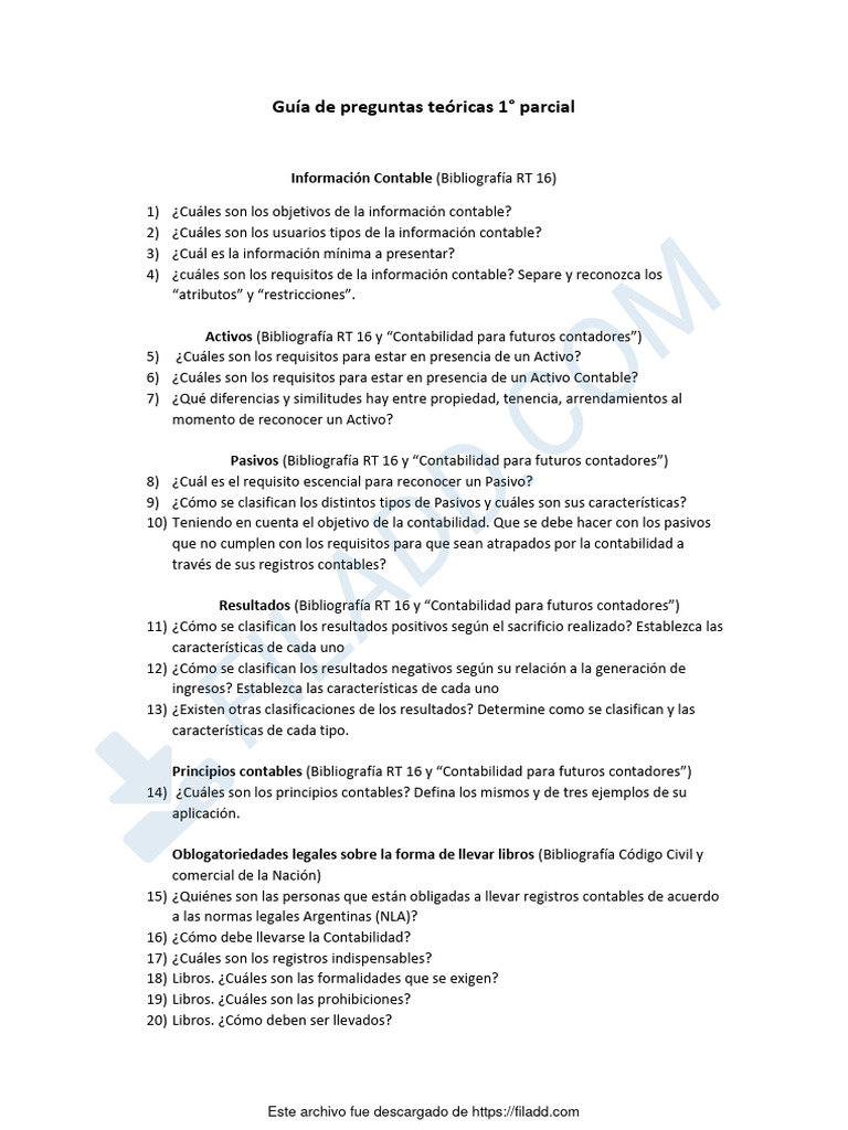 Guia de preguntas teoricas 1 parte | PDF | Contabilidad | Estado financiero Guia de preguntas teoricas 1 parte | PDF | Contabilidad | Estado financiero