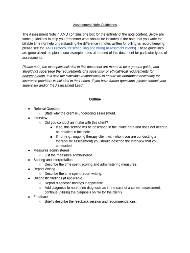 Assessment Note Guidelines 2 | PDF | Psychotherapy | Major Depressive ...
