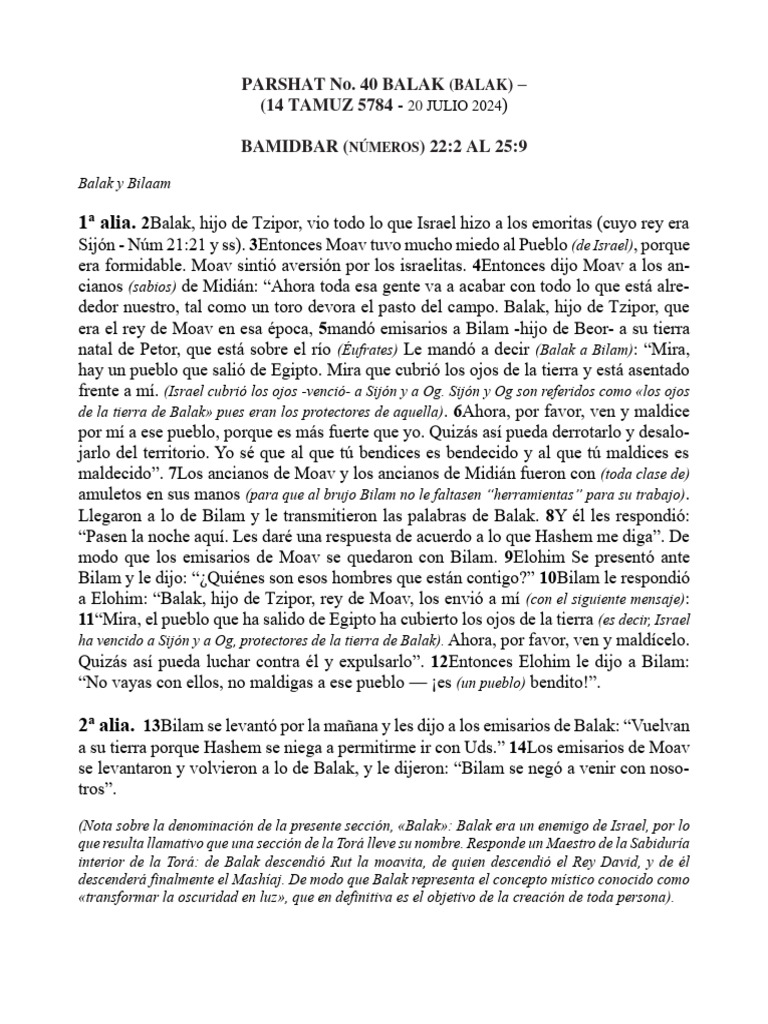 40 - PARSHAT No. 40 BALAK - BALAK 14 TAMUZ 5784 | PDF | Nombres de Dios ...