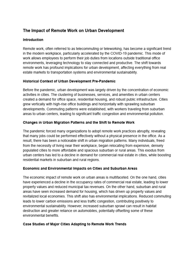 The Impact of Remote Work On Urban Development | PDF | Urban Planning ...
