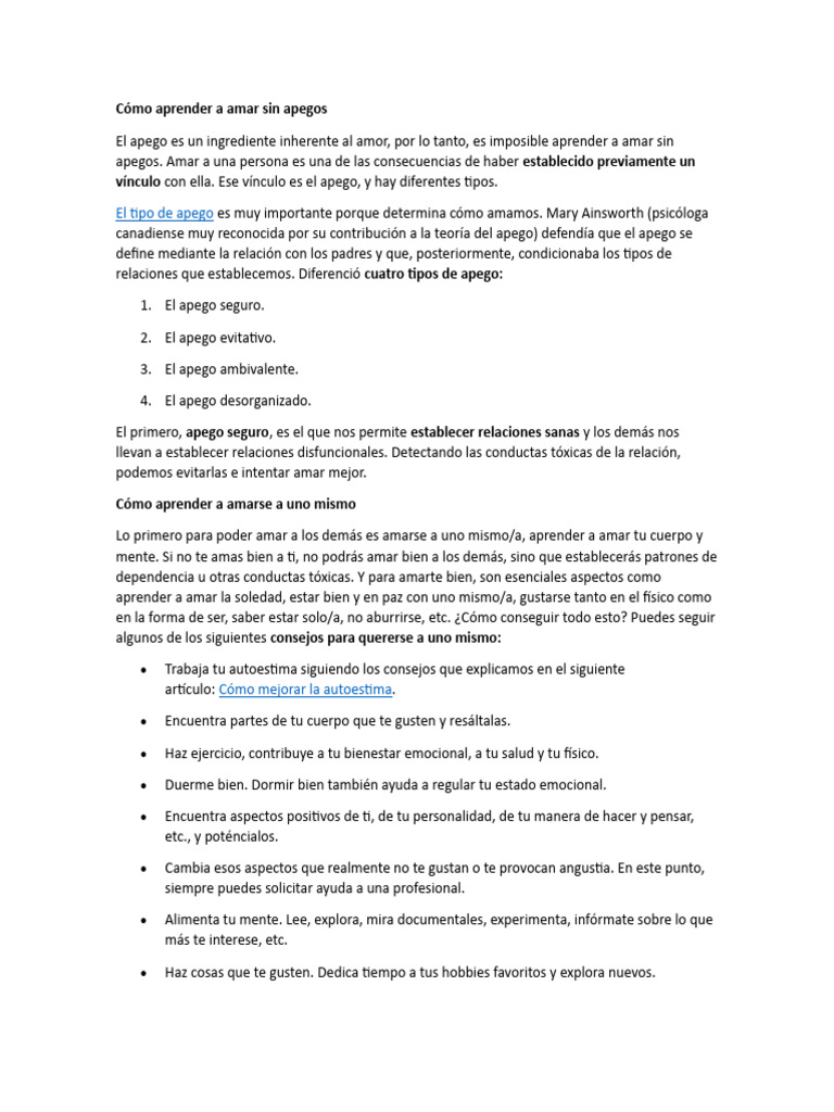 Cómo Aprender A Amar Sin Apegos | PDF | Teoría de apego | Amor