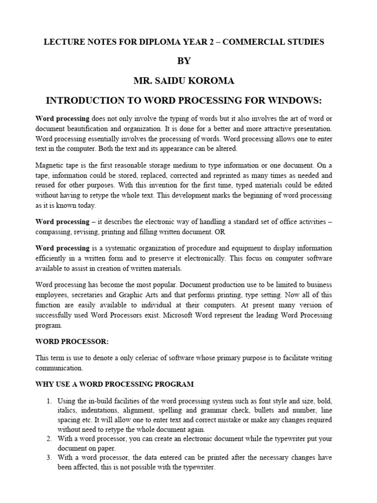 Application Packages Ms Word B. SC 1 Notes 2024 | PDF | Microsoft Word ...