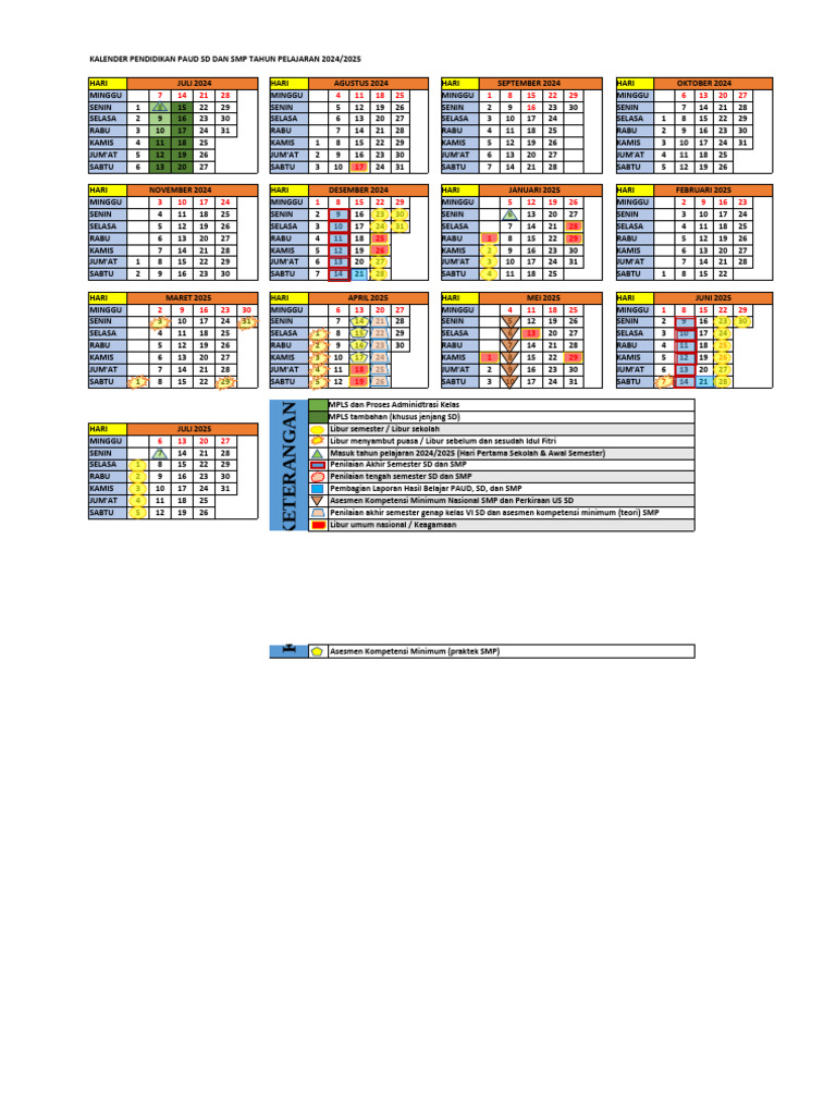 Kalender Pendidikan 2024/2025 PAUD-SD-SMP | PDF