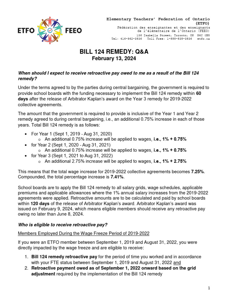 Bill 124 Faq February 13 2024 FNL | PDF | Salary | Wage
