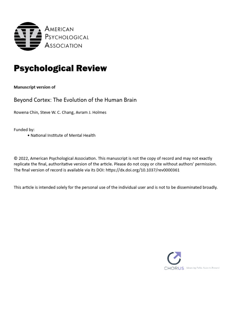 Psychological Review: Beyond Cortex: The Evolution of The Human Brain | PDF | Cerebral Cortex ...