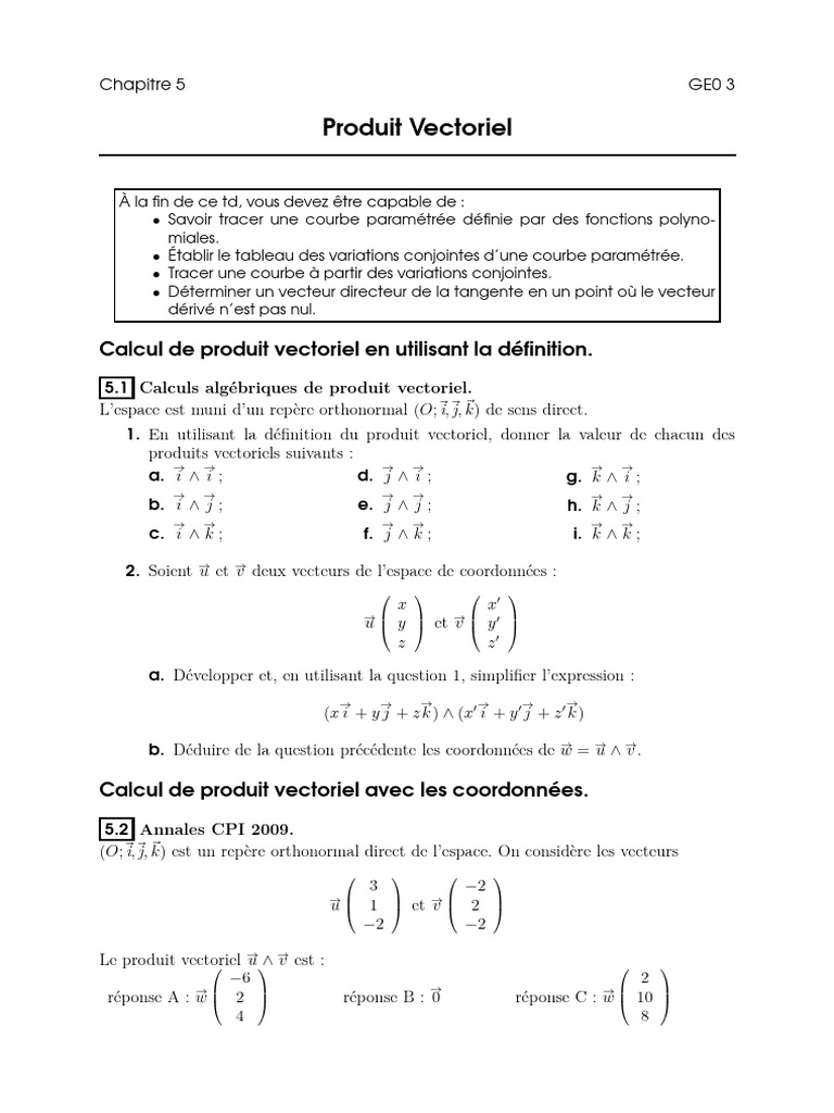 Calcul du produit vectoriel et normes | PDF | Coordonnées cartésiennes ...