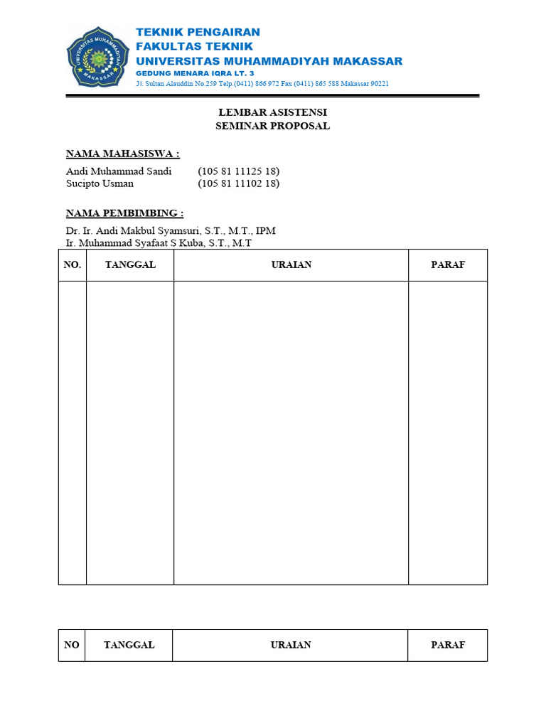 Lembar Asistensi Proposal | PDF