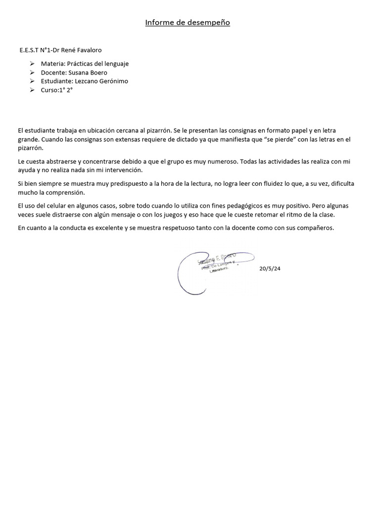 Informe de Desempeño GERO | PDF