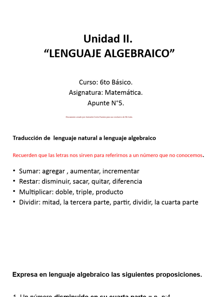 Apunte 6° - Lenguaje - Algebraico | PDF
