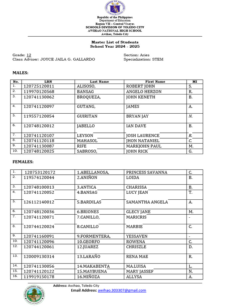 Masterlist 12 Aries Stem | PDF