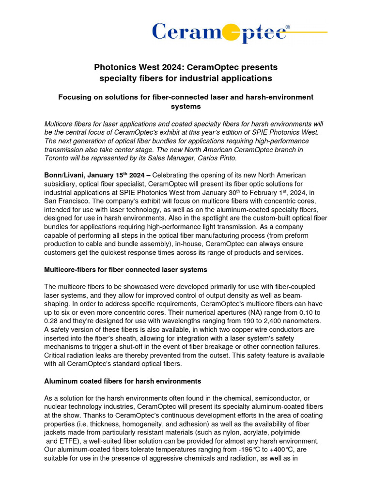 RBT CeramOptec PM-Photonics-West SSAMB FINAL en | PDF | Optical Fiber ...