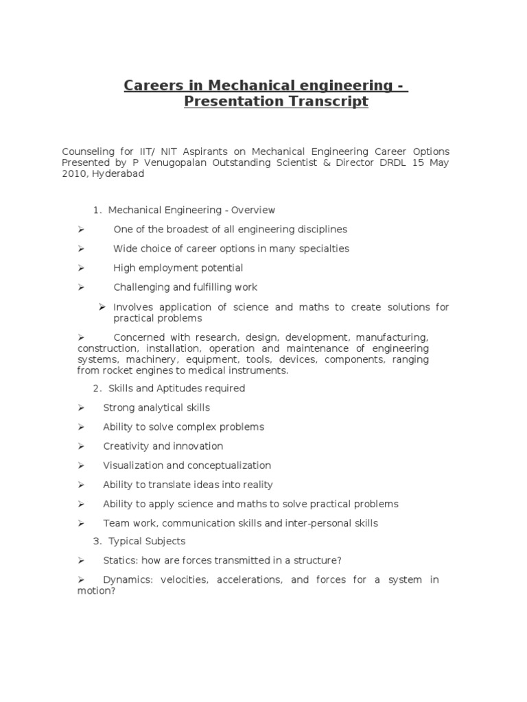 Careers In Mechanical Engineering Pdf
