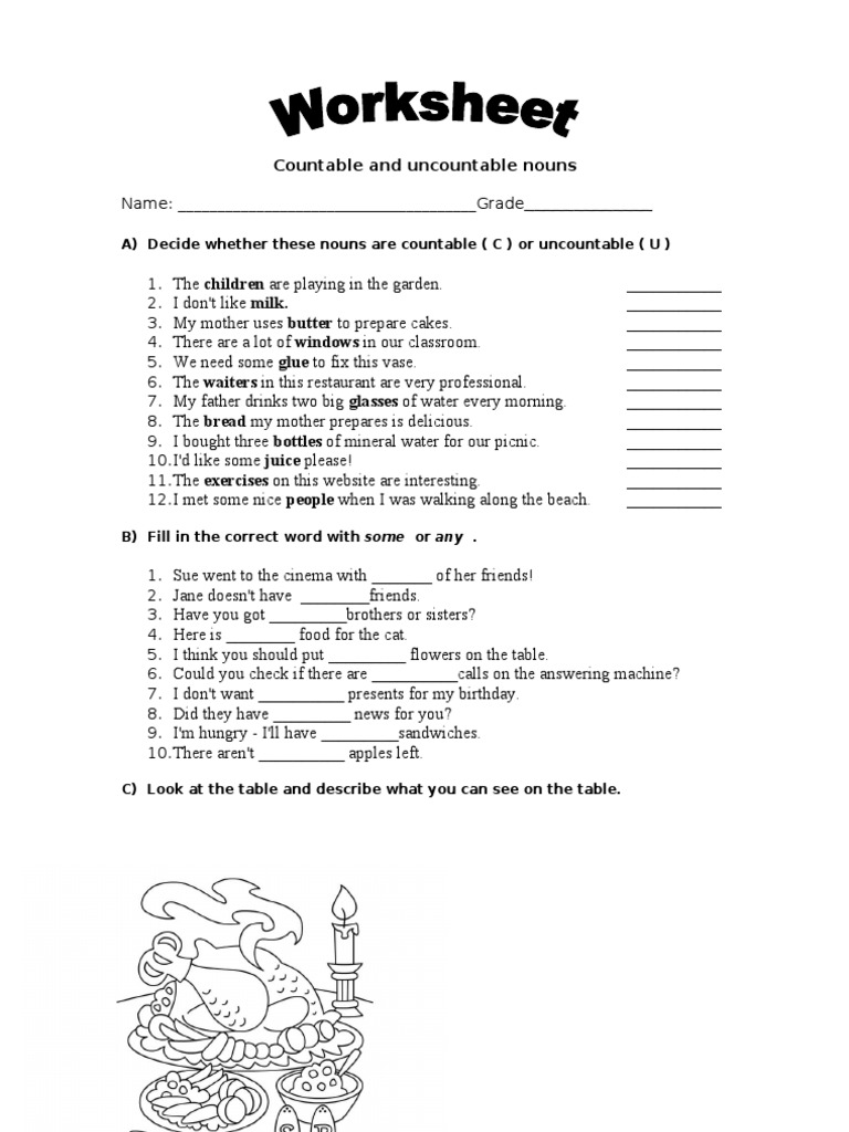 Countable and Uncountable Nouns Worksheet Ok | PDF