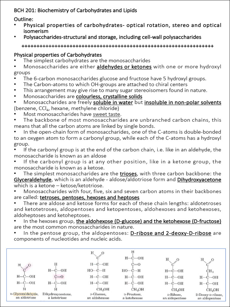 BCH 201 - Lecture - Notes - FUTO - 2020-2021session | PDF | Glucose ...