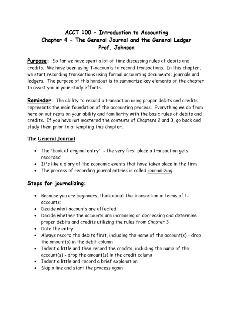 ACCT 100 Chapter 4 Handout | PDF | Debits And Credits | Financial Economics
