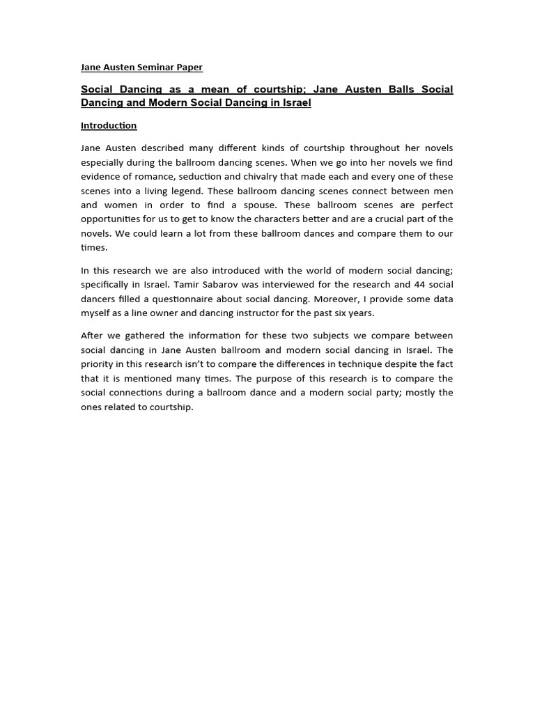 Jane Austen Seminar Paper - Social Dancing As Mean of Courtship | PDF ...
