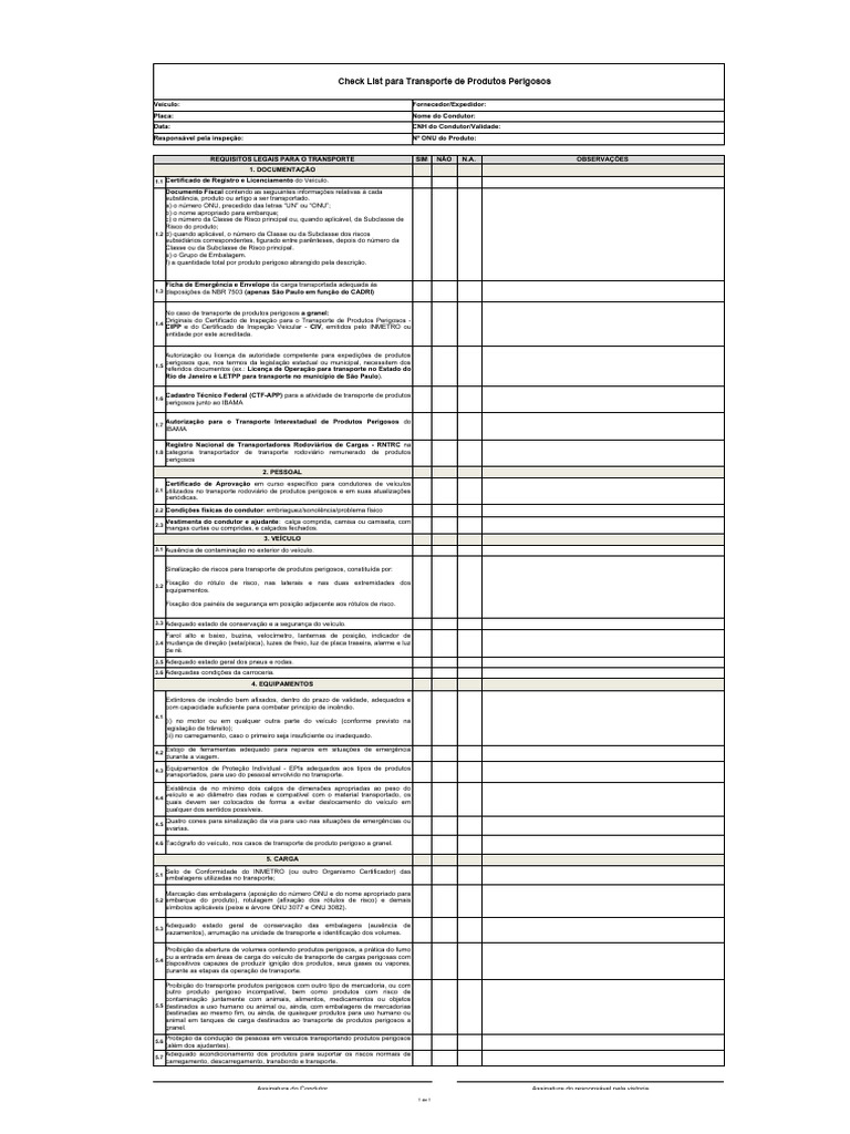 Modelo Checklist | PDF | Embalagem e rotulagem | Transporte