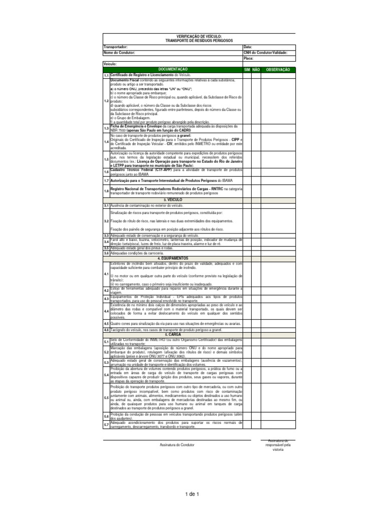Check-list para transporte de resíduos perigosos | PDF | Embalagem e ...
