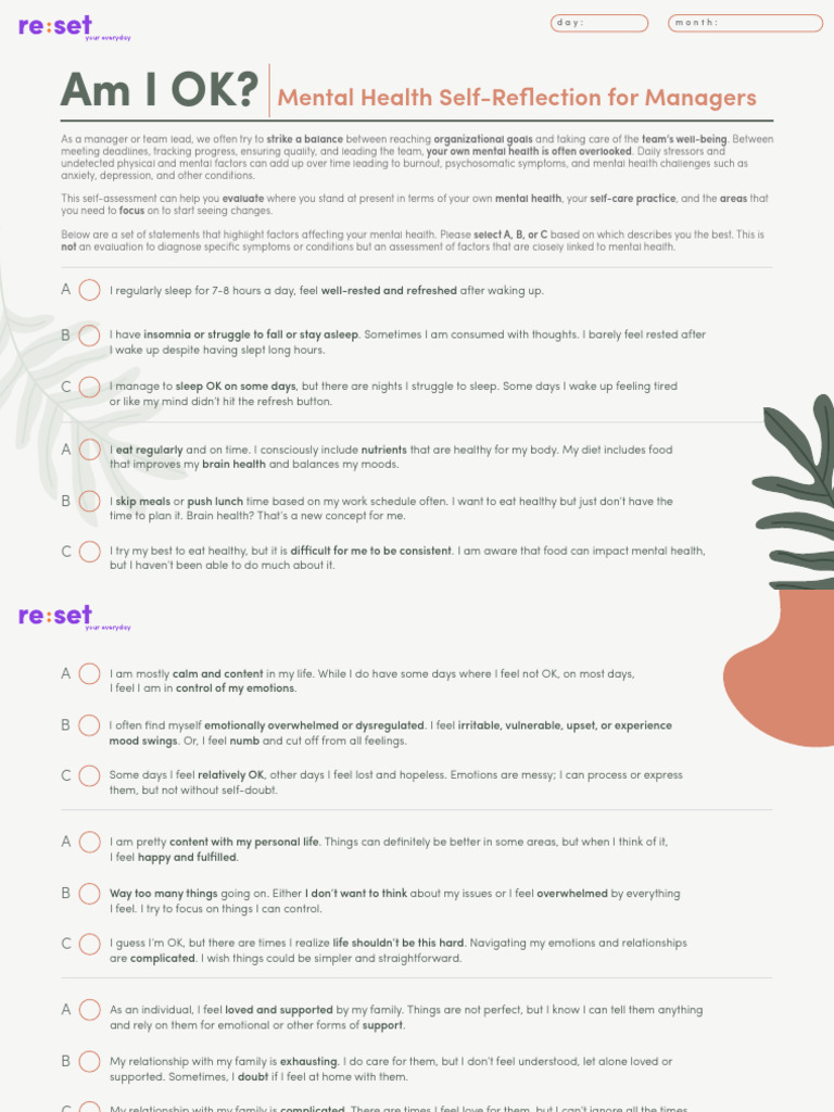 Am I OK? Mental Health Self-Reflection For Managers | PDF | Mental ...