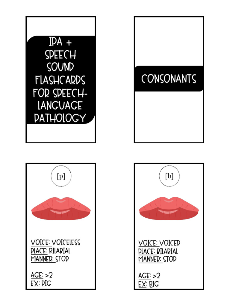 Ipa + Speech Sound Flashcards For Speech-Language Pathology Consonants ...