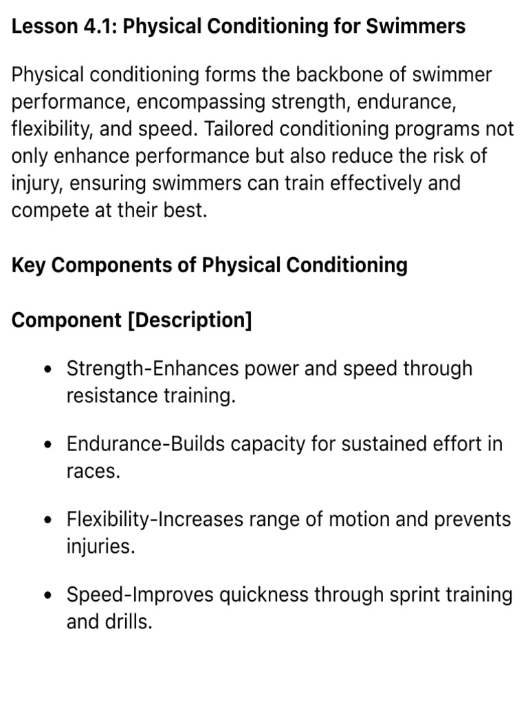 Physical Conditioning for Swimmers | PDF | Career & Growth