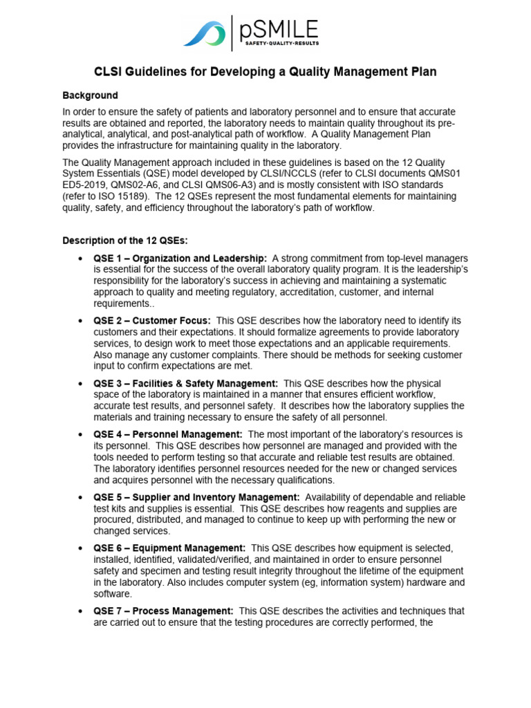 RDP 1113 CLSI Guidelines For Developing A Quality Management Plan ...