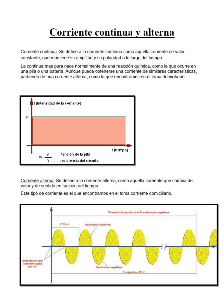Corriente Continua y Alterna: Definiciones y Características | PDF ...