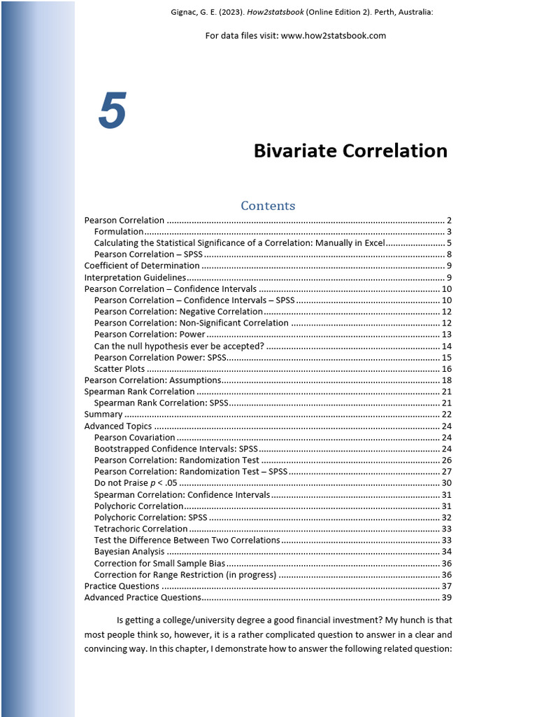 Chapter 5 - Bivariate Correlation - 2023 | PDF | Statistics | Statistical Significance