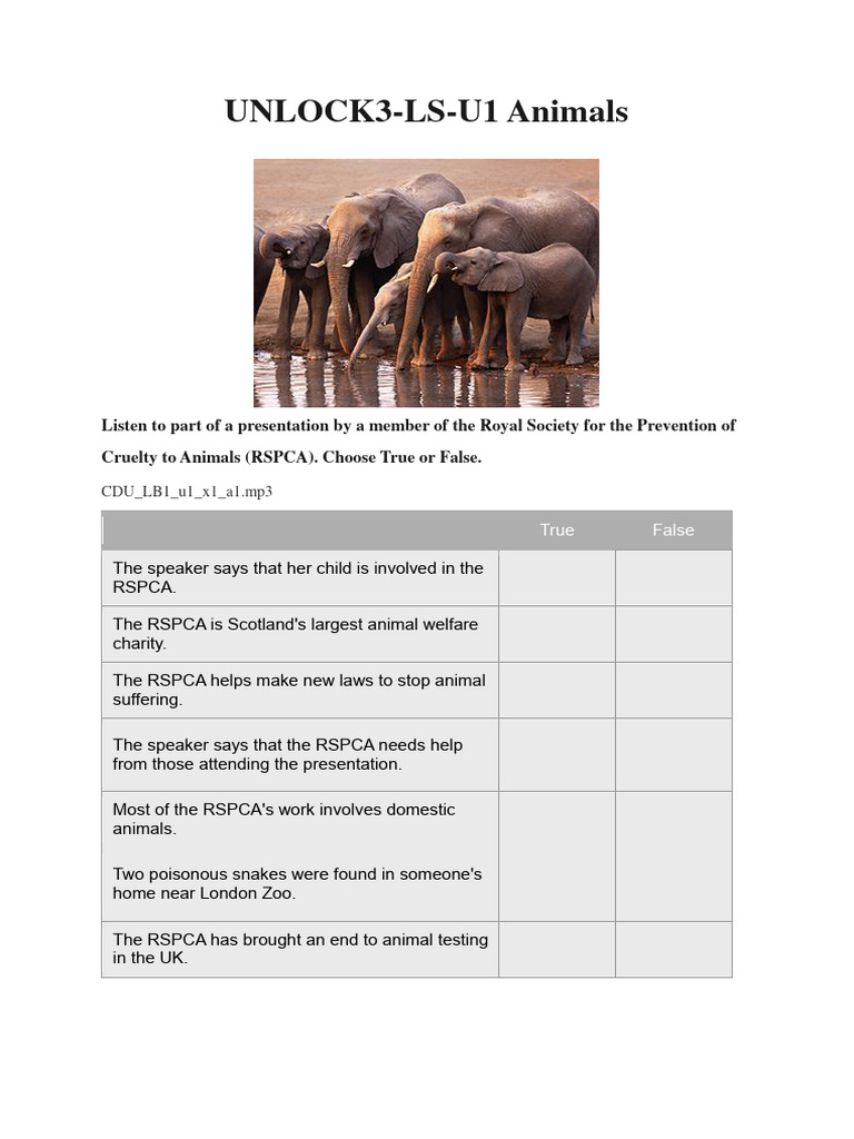 UNLOCK3-LS-U1 Animals | PDF | Pet | Animal Testing