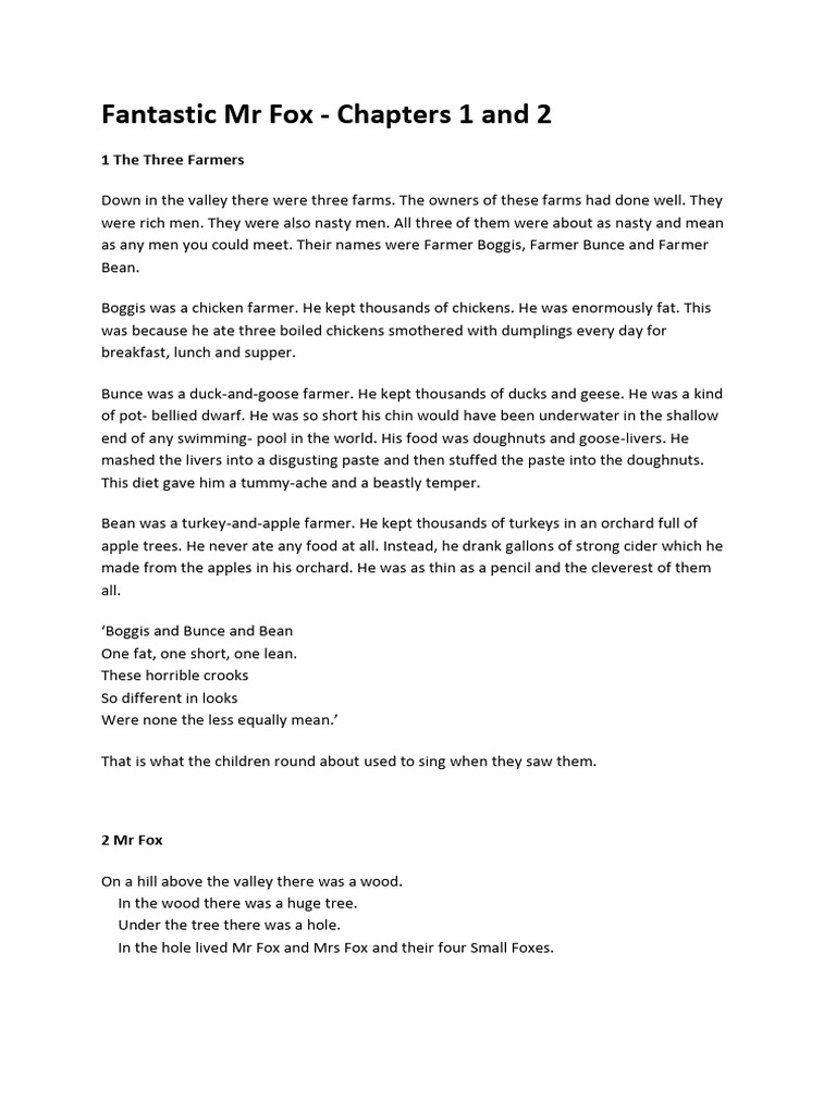 Fantastic MR Fox Chapter 1 and 2 | PDF | General Fiction
