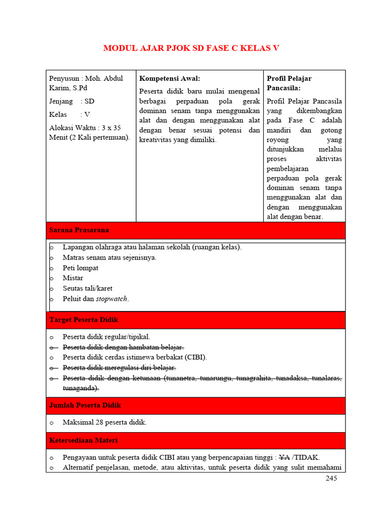 10 MODUL AJAR AKTIVITAS SENAM Pak Karim | PDF | Karier & Perkembangan | Pengembangan Diri