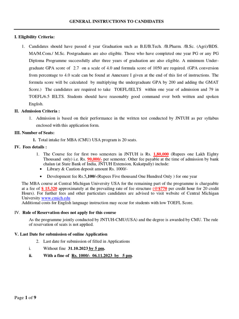 MBA-CMU - Instruction To The Candidates | PDF | Master Of Business ...